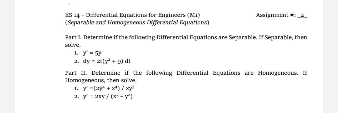 Solved ES 14 - Differential Equations for Engineers (M1) | Chegg.com