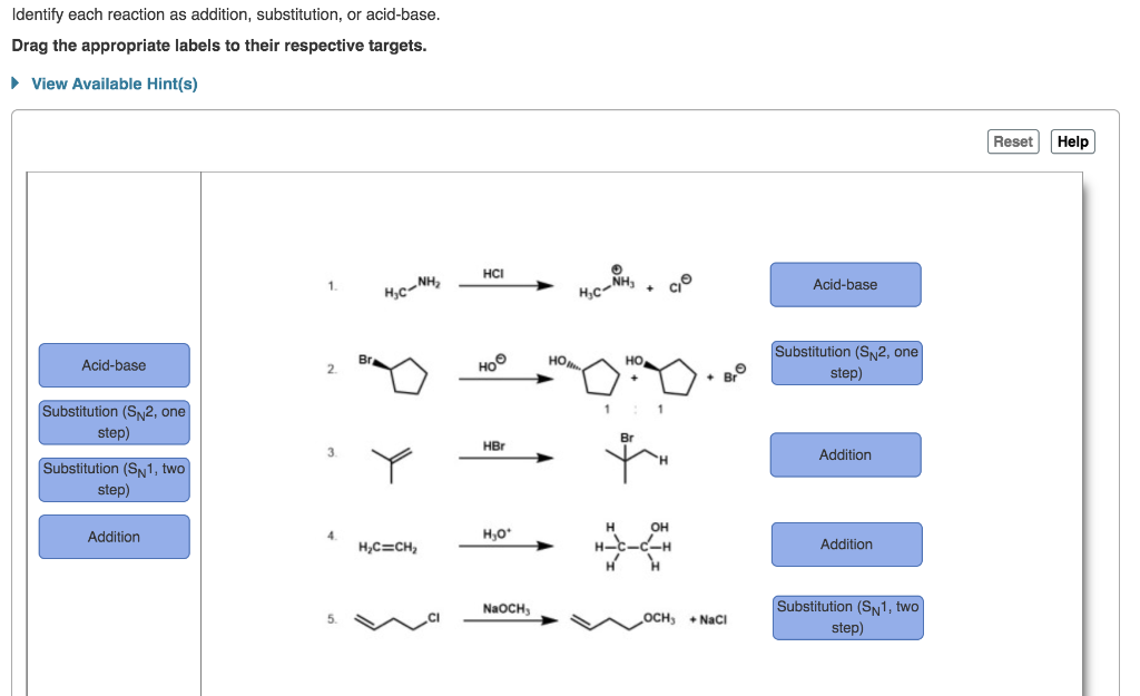 Solved Identify each reaction as addition, substitution, or | Chegg.com