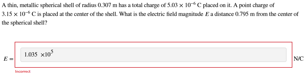 Solved A thin, metallic spherical shell of radius 0.307 m | Chegg.com