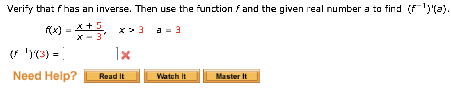 Solved Verify that f has an inverse. Then use the function f | Chegg.com