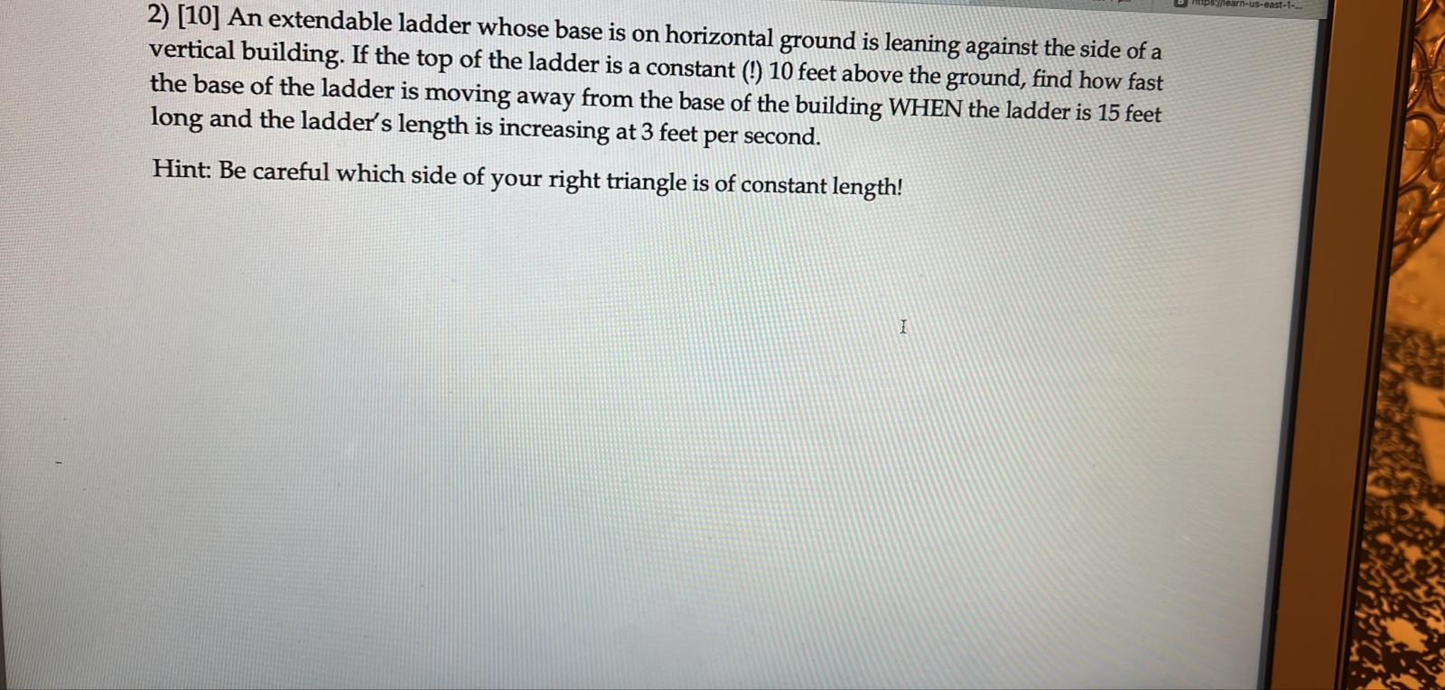 Solved 2) [10] An extendable ladder whose base is on | Chegg.com