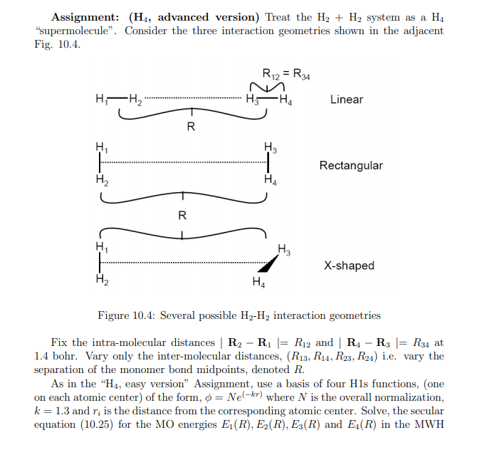 Assignment: (H., advanced version) Treat the H2 + H2 | Chegg.com