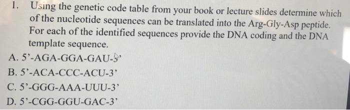 Solved Using the genetic code table from your book or | Chegg.com