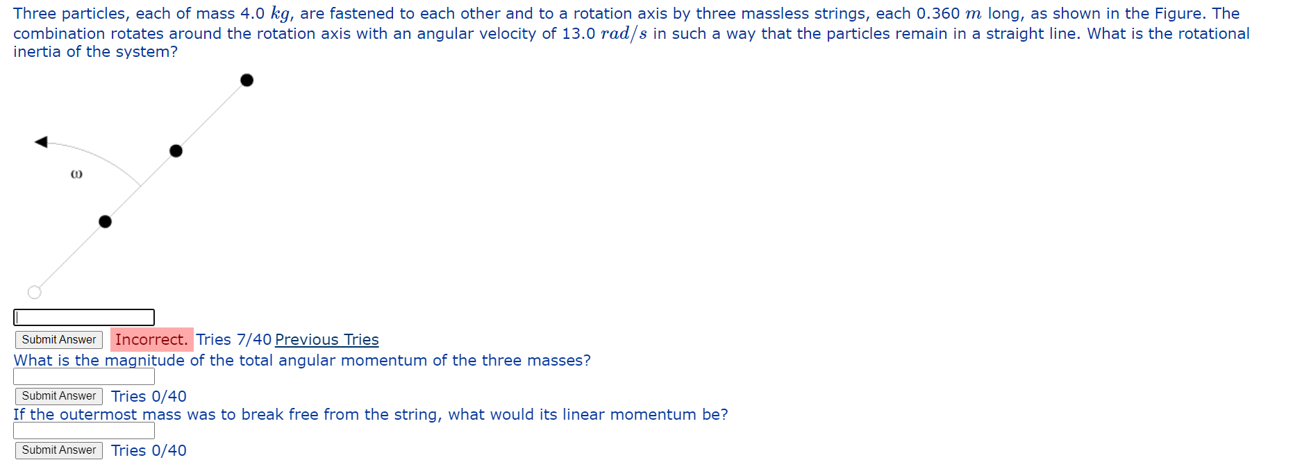 Solved Three particles, each of mass 4.0 kg, are fastened to | Chegg.com