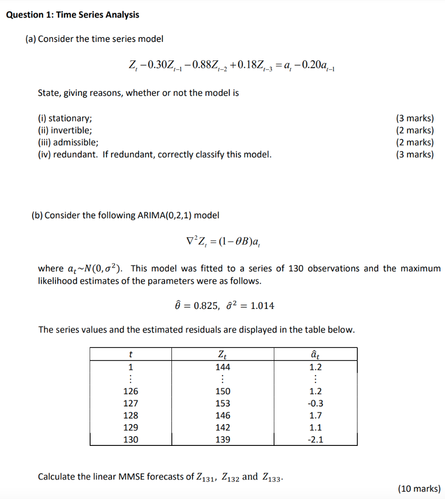 Question 1: Time Series Analysis (a) Consider the | Chegg.com