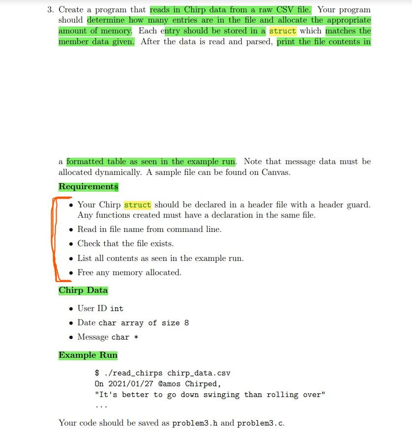 3. Create a program that reads in Chirp data from a | Chegg.com