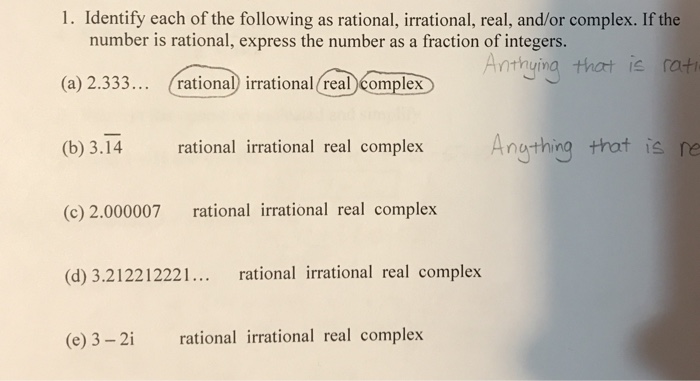 Solved 1. Identify each of the following as rational, | Chegg.com