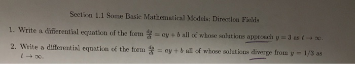 Solved Section 1.1 Some Basic Mathematical Models; Direction | Chegg.com