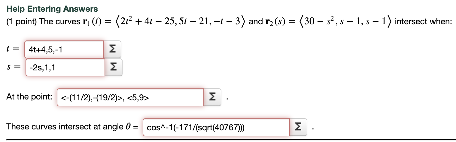 Solved Help Entering Answers(1 ﻿point) ﻿The curves | Chegg.com