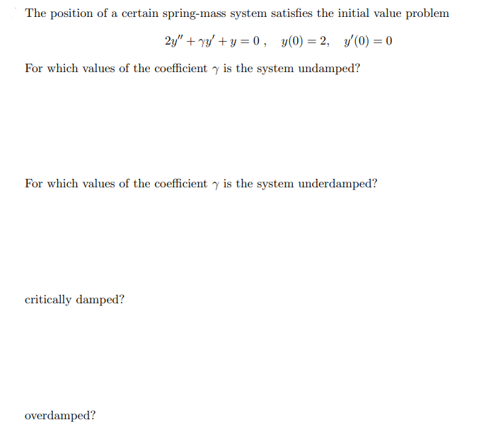 Solved The Position Of A Certain Spring Mass System