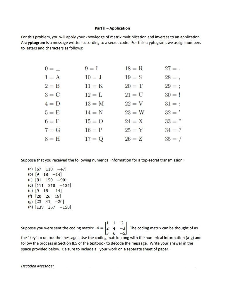 Solved Part II - Application For this problem, you will | Chegg.com