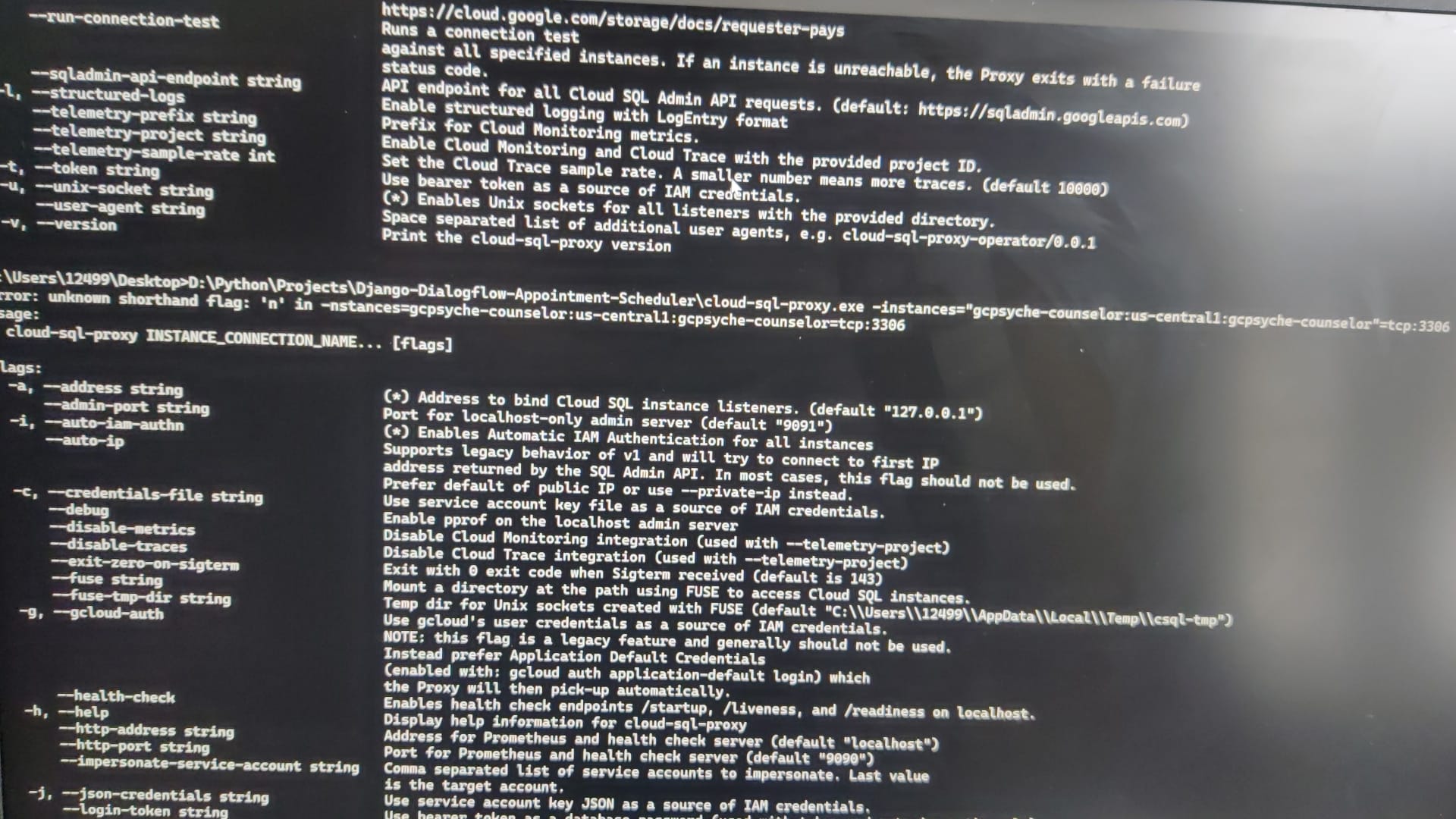 Facing Above Error When Trying To Use Cloudsql Proxy