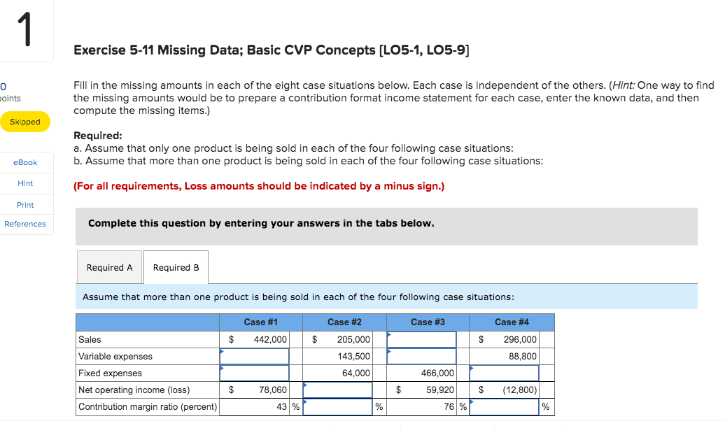 Solved Exercise 5-11 Missing Data; Basic CVP Concepts | Chegg.com