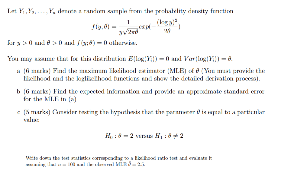 Solved Let Y1,Y2,dots,Yn ﻿denote a random sample from the | Chegg.com