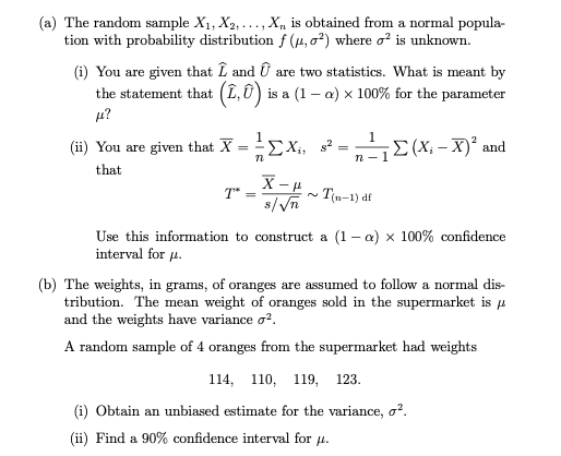 Solved (a) ﻿The random sample x1,x2,dots,xn is ﻿obtained | Chegg.com