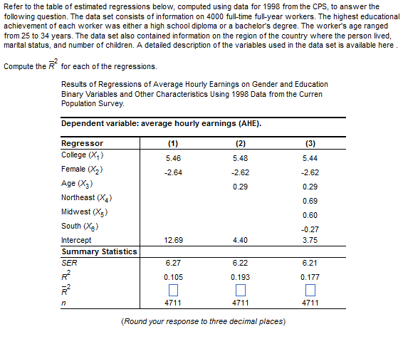Solved Refer to the table of estimated regressions below, | Chegg.com