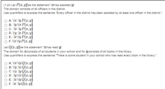 Solved (1 pt) The domain of discourse for this problem | Chegg.com