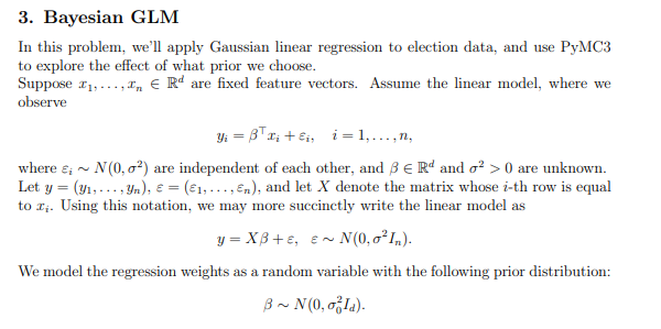 3. Bayesian GLM In this problem, we'll apply Gaussian | Chegg.com