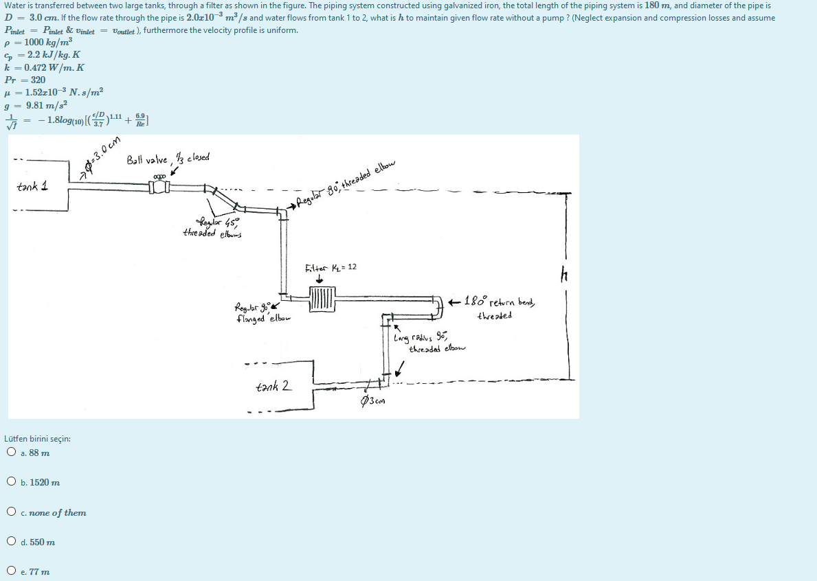 Solved P Water is transferred between two large tanks, | Chegg.com