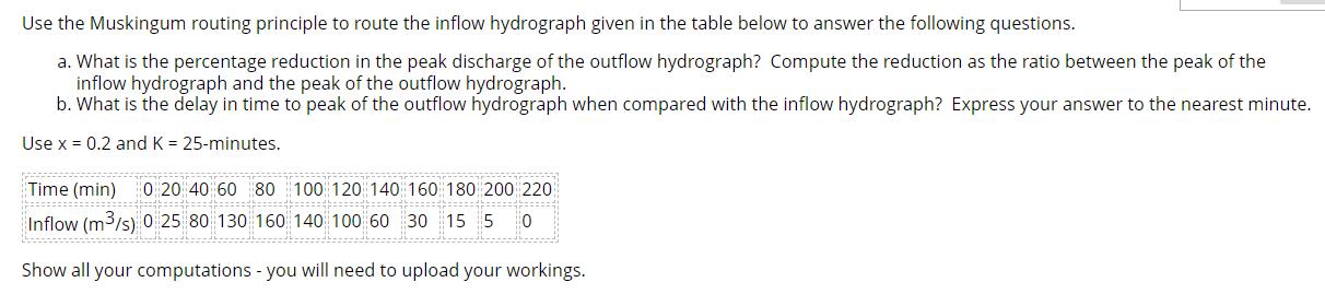 Solved Use the Muskingum routing principle to route the | Chegg.com