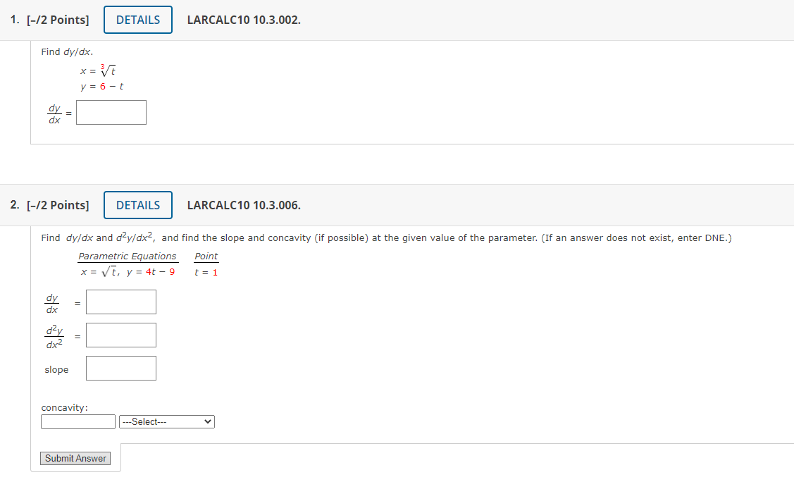 Solved 1. [-/2 points) DETAILS LARCALC10 10.3.002. Find | Chegg.com Solved 1. [-/2 points) DETAILS LARCALC10 10.3.002. Find | Chegg.com
