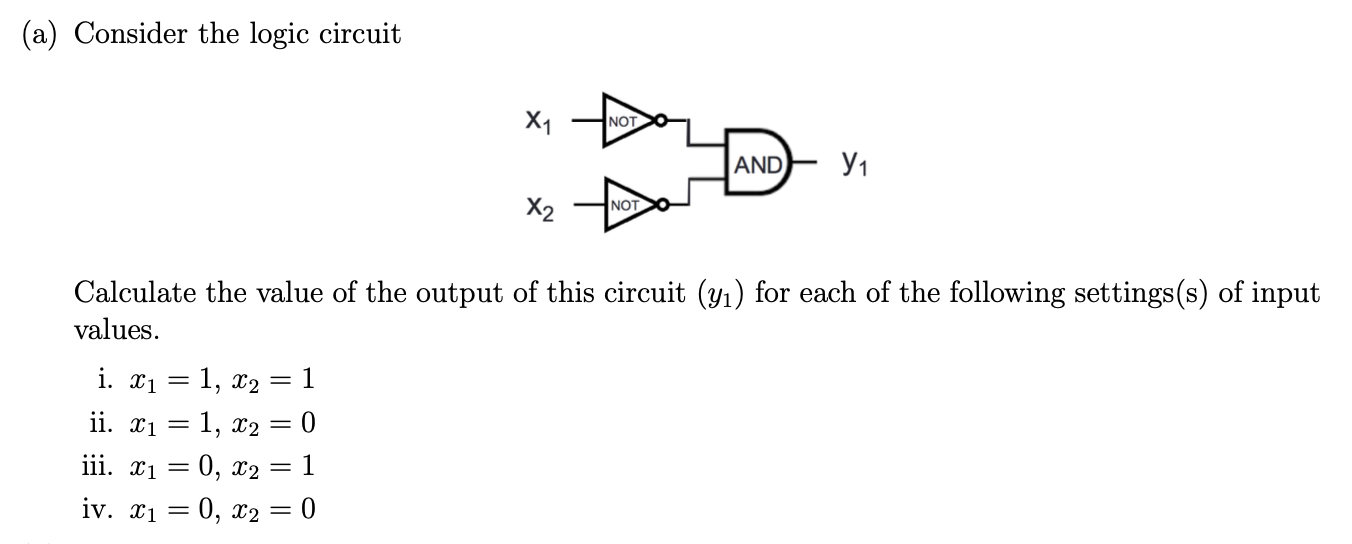 Solved (a) Consider the logic circuit X1 NOT AND Y1 X2 NOT = | Chegg.com