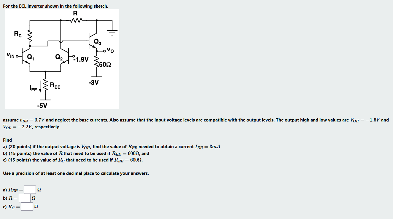Solved For the ECL inverter shown in the following sketch, R | Chegg.com