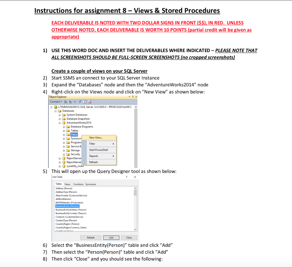 Instructions For Assignment 8 Views Stored Chegg