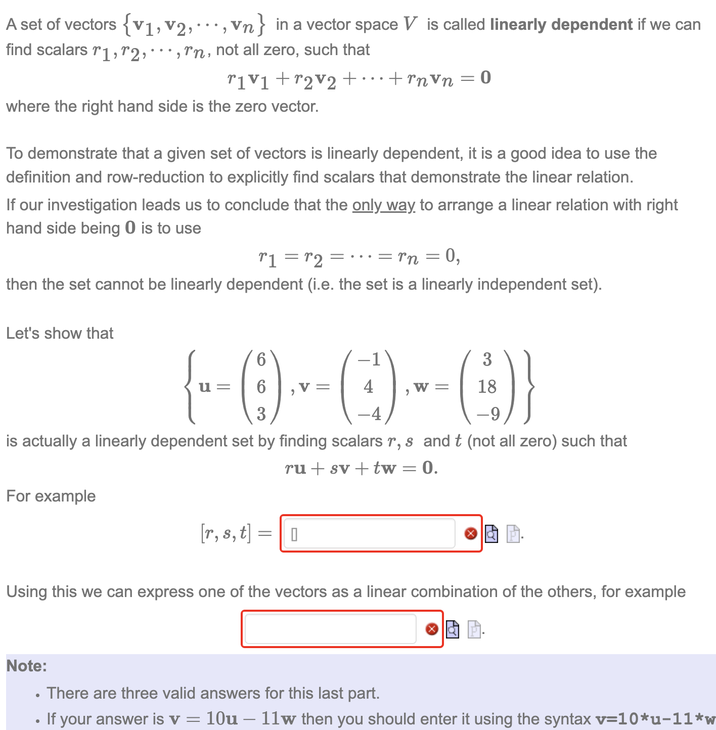 Solved A set of vectors {v1,v2,⋯,vn} in a vector space V is | Chegg.com