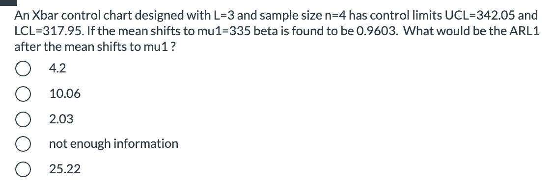 Solved An Xbar control chart designed with L=3 and sample | Chegg.com