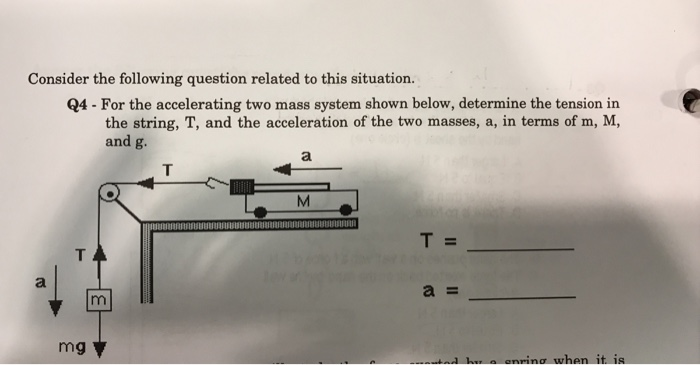 Solved for the accelerating two mass system shown below, | Chegg.com