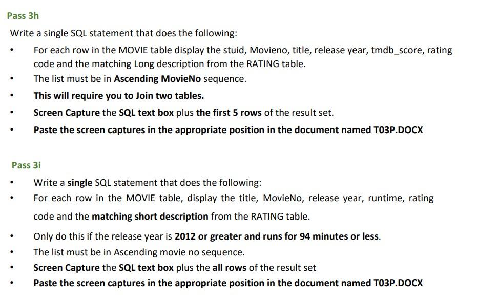 Pass 3e - Write a single SQL statement that lists | Chegg.com