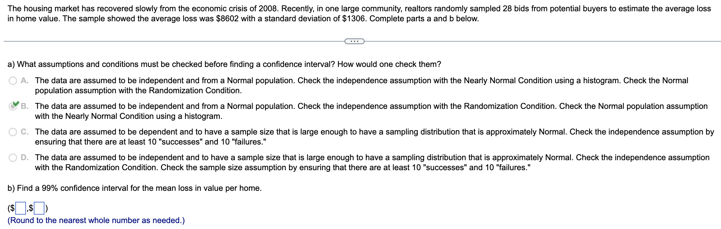 Solved a) What assumptions and conditions must be checked | Chegg.com