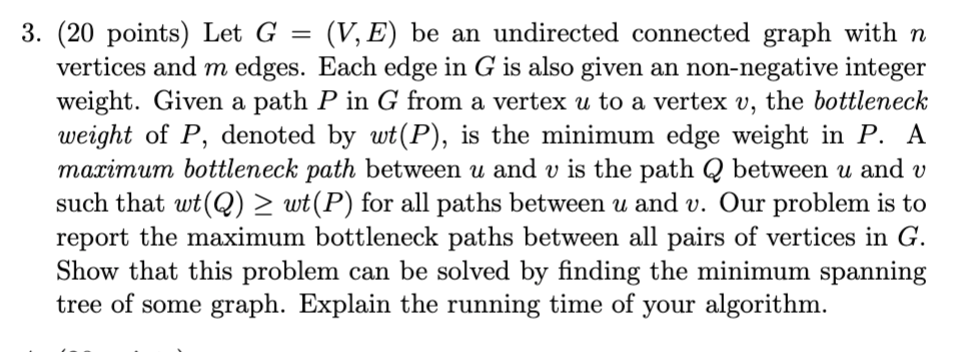 Solved (20 ﻿points) ﻿Let G=(V,E) ﻿be an undirected connected | Chegg.com