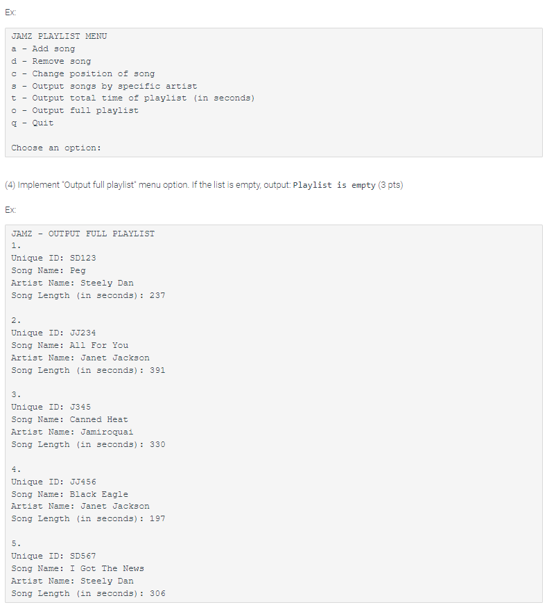 Solved 13.7 LAB: Program: Playlist with ArrayList *You will | Chegg.com