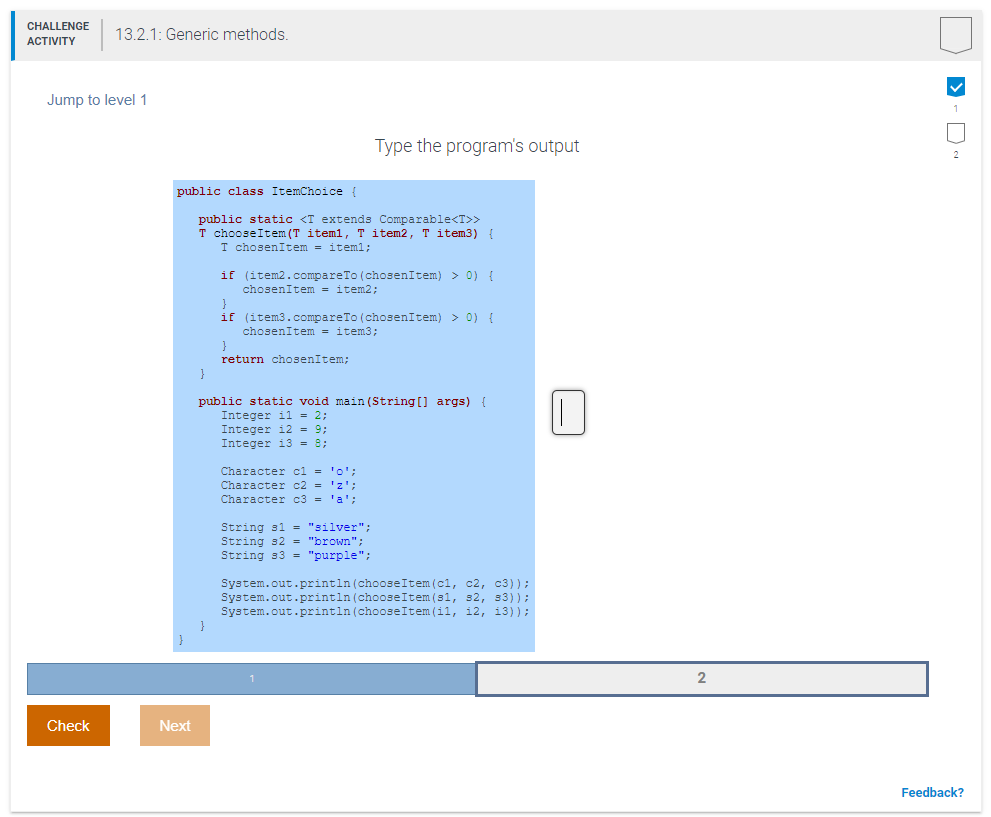 Solved CHALLENGE ACTIVITY 13.2.1: Generic methods. Jump to | Chegg.com