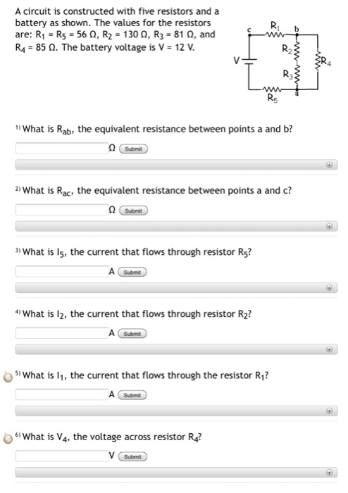 Solved A circuit is constructed with five resistors and a | Chegg.com