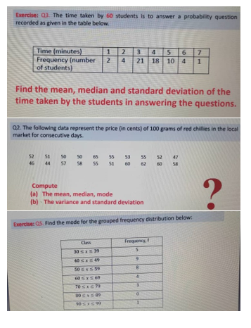 Solved Exercise: 03. The time taken by 60 students is to | Chegg.com