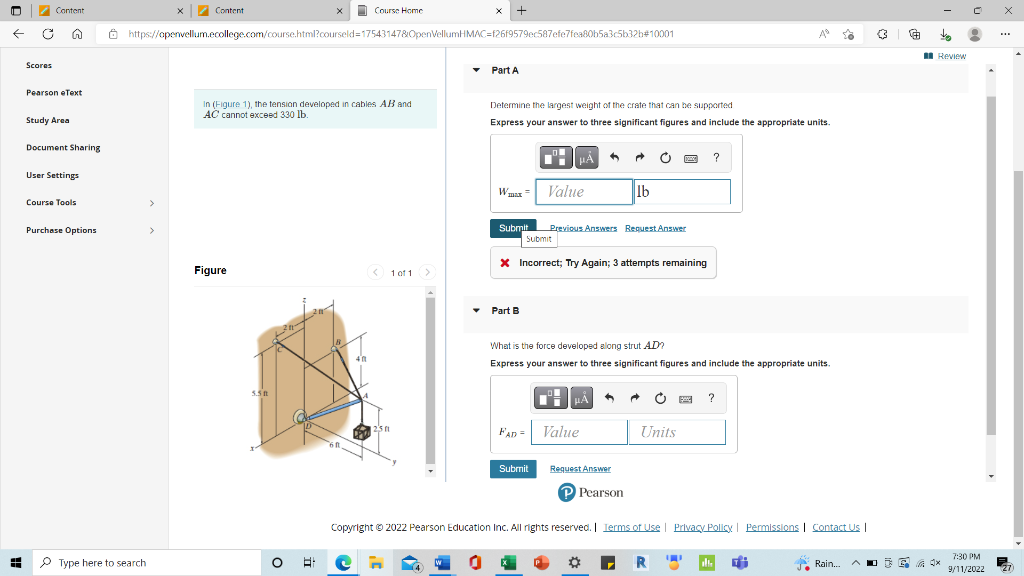 Solved In (Figure 1), the tension developed in cables ABAB | Chegg.com