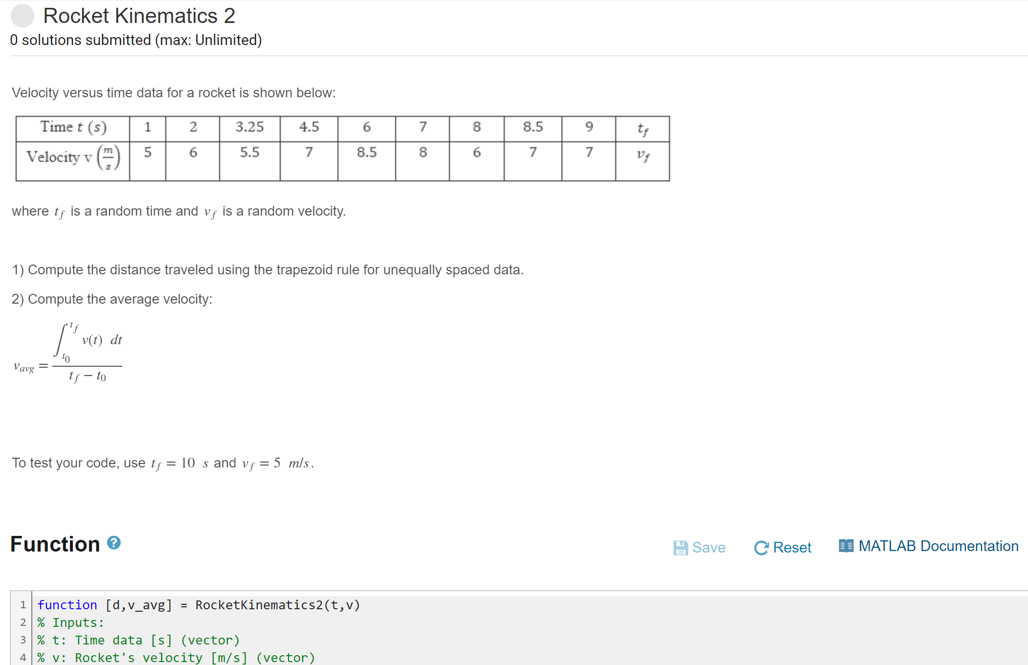 Solved Velocity versus time data for a rocket is shown | Chegg.com