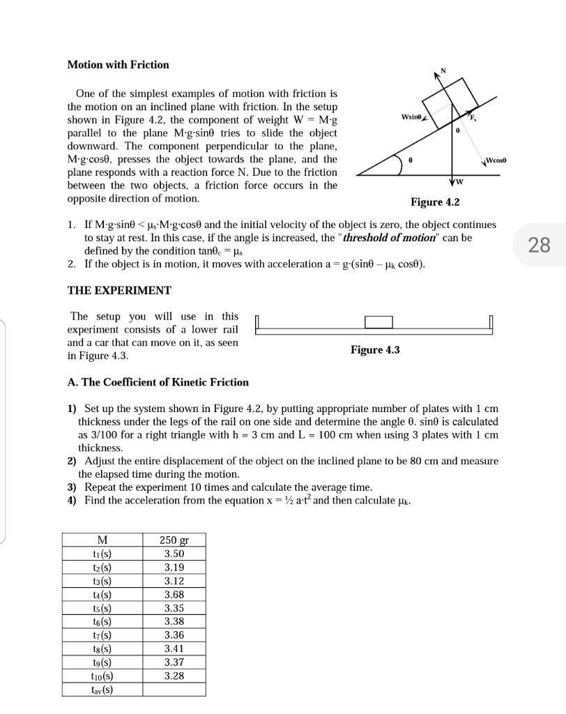 Solved PHYSICS-I LABORATORY M-4 FRICTION AND MOTION WITH | Chegg.com