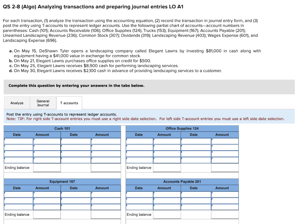 Solved QS 2-8 (Algo) Analyzing transactions and preparing | Chegg.com