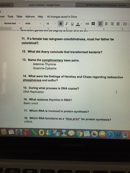Solved Exam 4 Review Google Docs Ap Bio Chapter 15 F Mat Chegg
