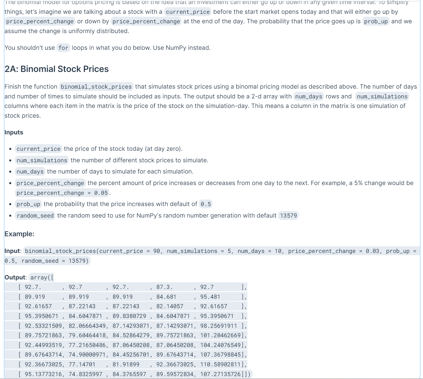 Solved Using python, Binomial Stock Prices: I need my code | Chegg.com