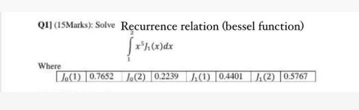 Solved Q1] (15Marks): Solve Recurrence relation (bessel | Chegg.com
