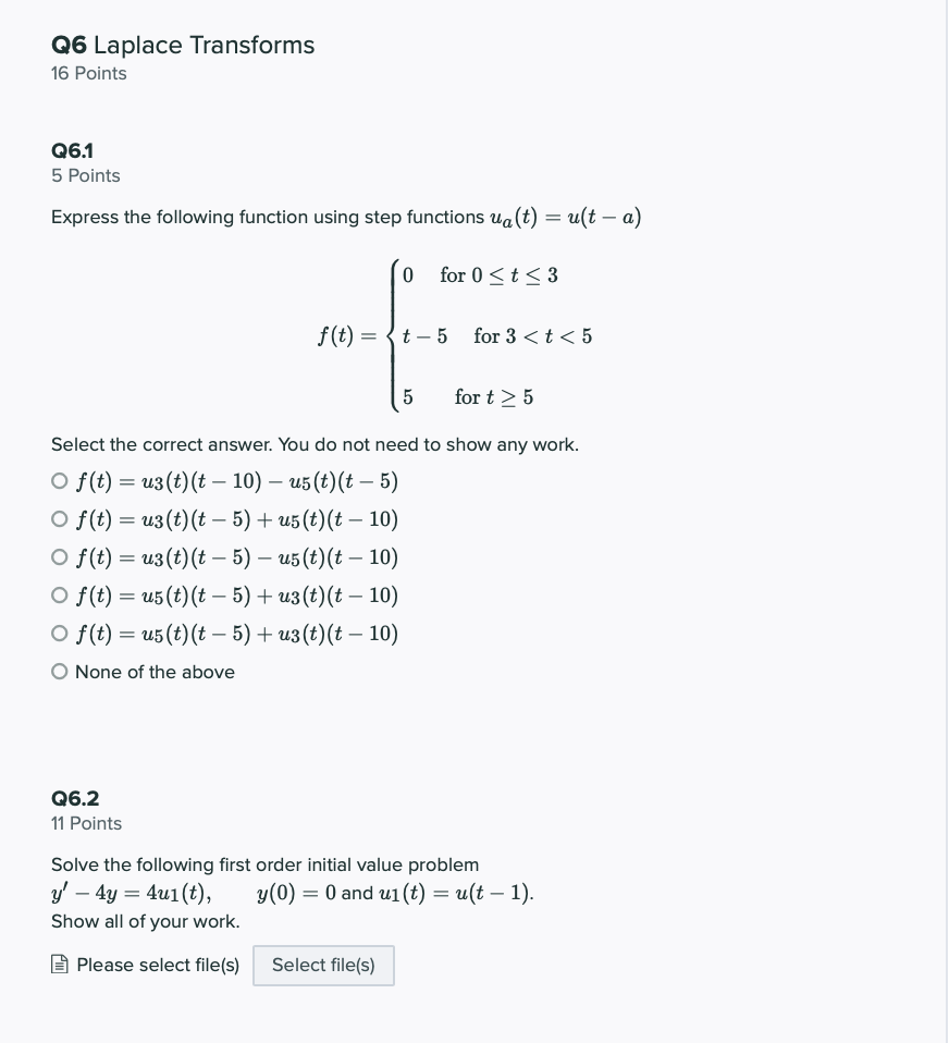Solved Q6 Laplace Transforms 16 Points Q6.1 5 Points Express | Chegg.com