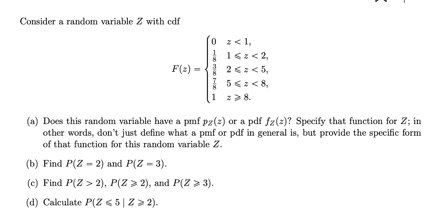Consider a random variable Z with cdf | Chegg.com