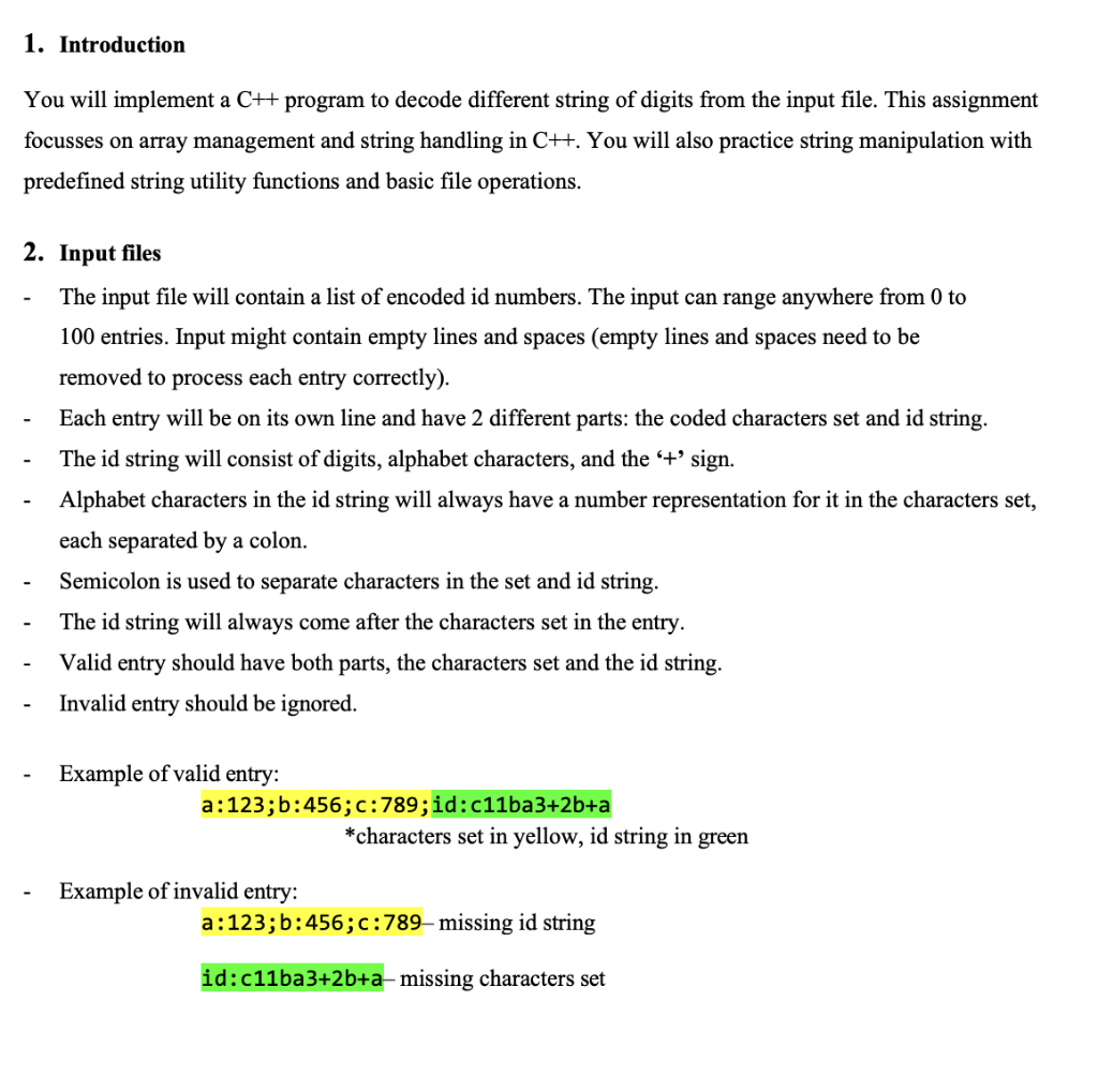Solved 1. Introduction You will implement a C++ program to | Chegg.com