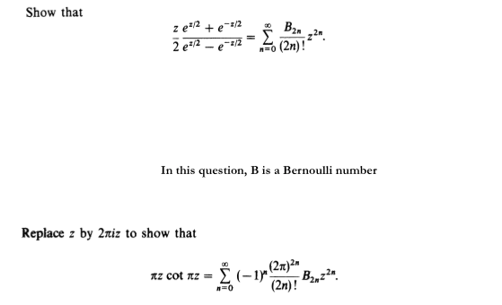 Solved Show that * В, ze:2 + e-z/2 2 e32 - Σ ܂ܙܐܕ݂܂ 2/2 n=0 | Chegg.com