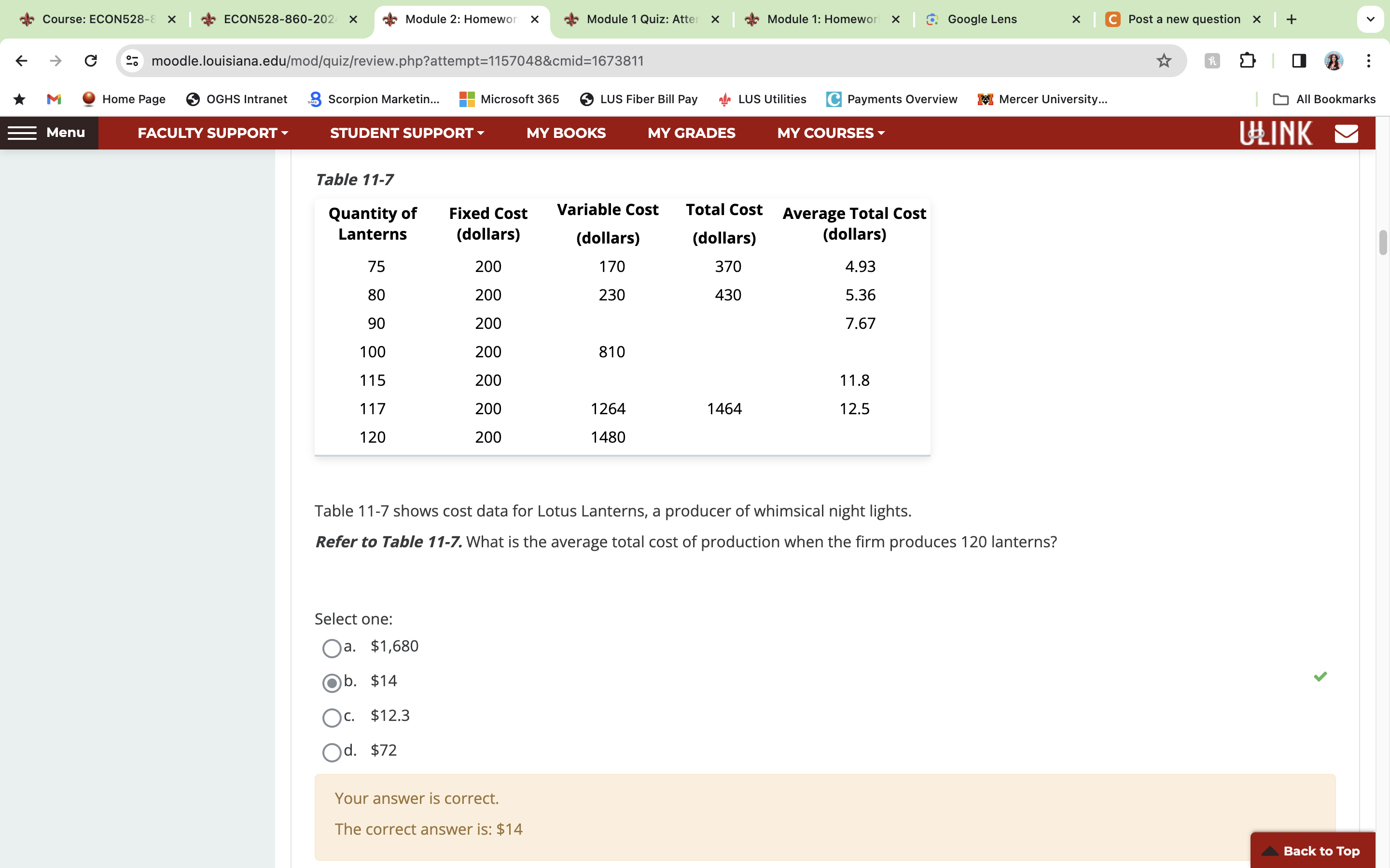 Solved Table 11-7 shows cost data for Lotus Lanterns, a | Chegg.com